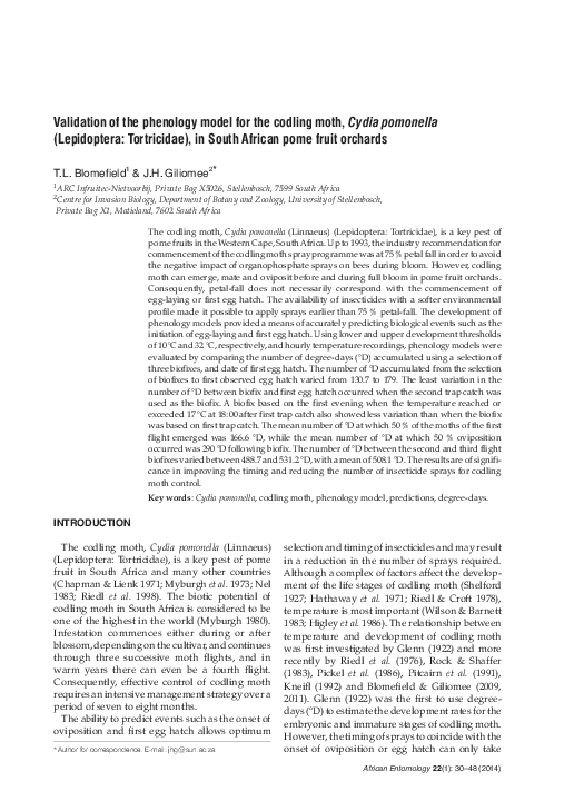 (PDF) Validation of the Phenology Model for the Codling Moth, Cydia ...