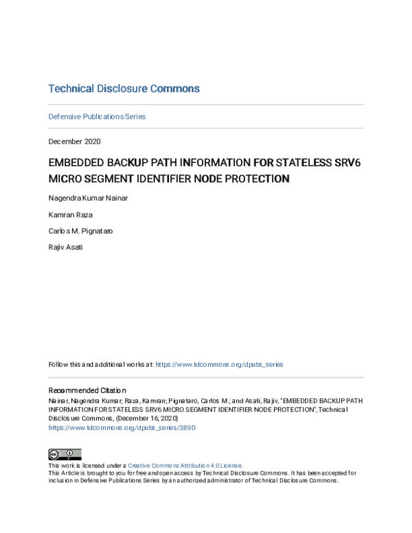 Embedded Backup Path Information for Stateless SRV6 Micro Segment ...