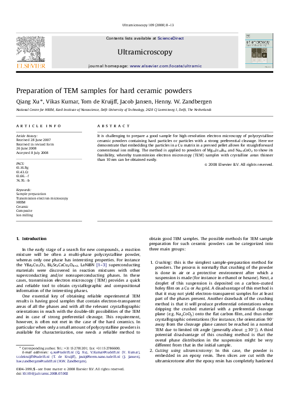 (PDF) Preparation of TEM samples for hard ceramic powders