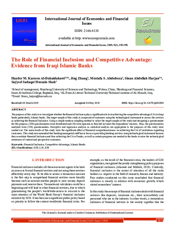 (PDF) Financial Inclusion's Impact on Iraqi Banks' Advantage