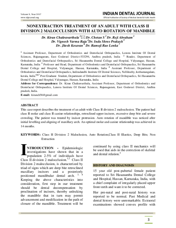 (PDF) NONEXTRACTION TREATMENT OF AN ADULT WITH CLASS II DIVISION 2 ...