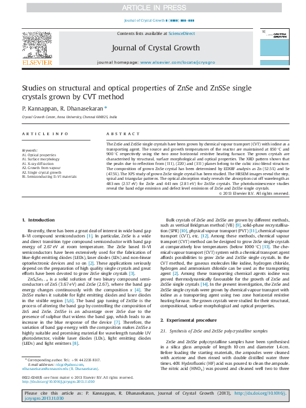 (PDF) Studies on structural and optical properties of ZnSe and ZnSSe ...