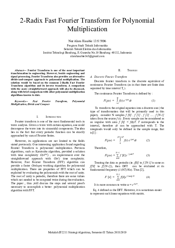 (PDF) 2-Radix Fast Fourier Transform for Polynomial Multiplication