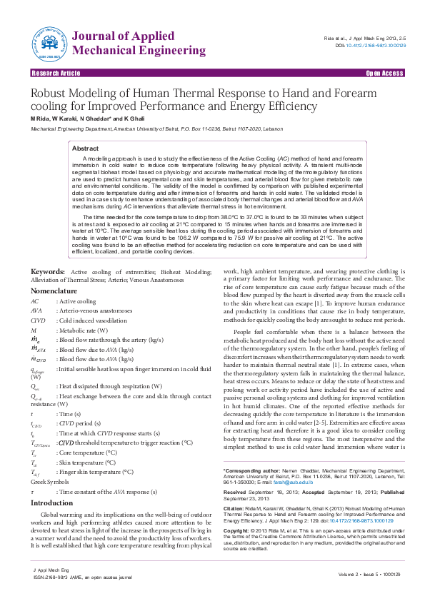 (PDF) Robust Modeling of Human Thermal Response to Hand and Forearm ...
