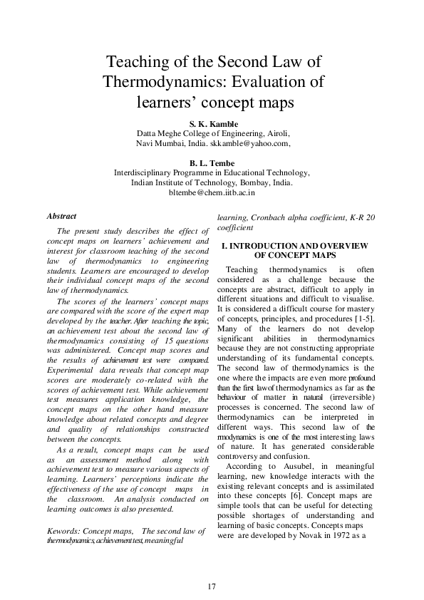 (PDF) Teaching of the Second Law of Thermodynamics : Evaluation of ...