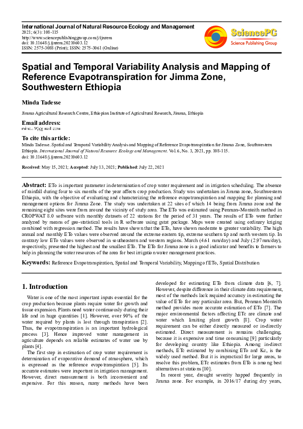 (PDF) Spatial and Temporal Variability Analysis and Mapping of Reference Evapotranspiration for ...