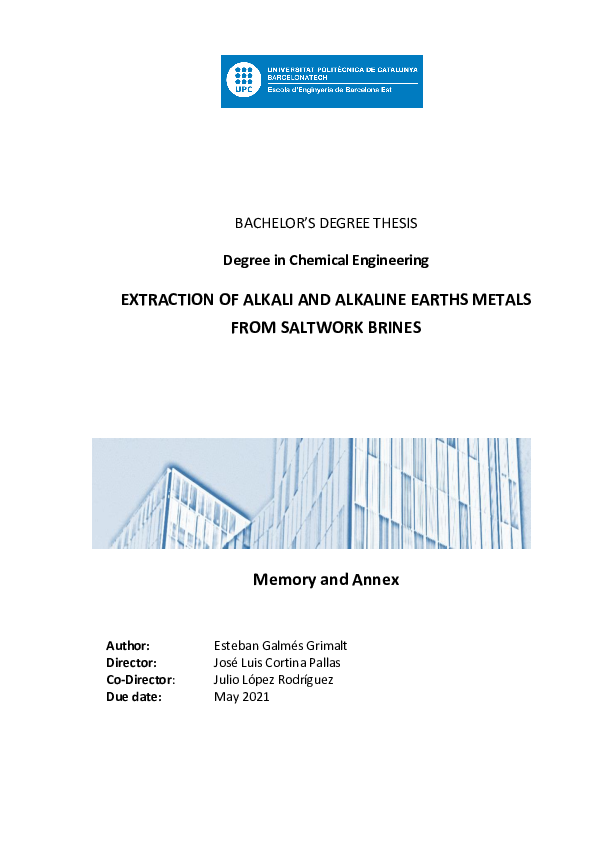 (PDF) Extraction of Alkali and Alkaline Earth Metals from Saltwork Brines