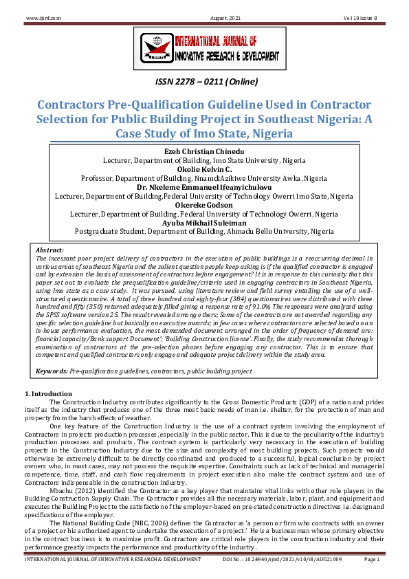 (PDF) Contractors Pre-Qualification Guideline Used in Contractor ...