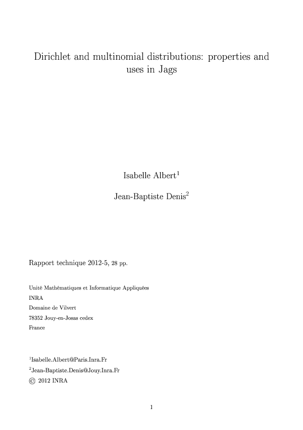 (PDF) Dirichlet and multinomial distributions: properties and uses in Jags