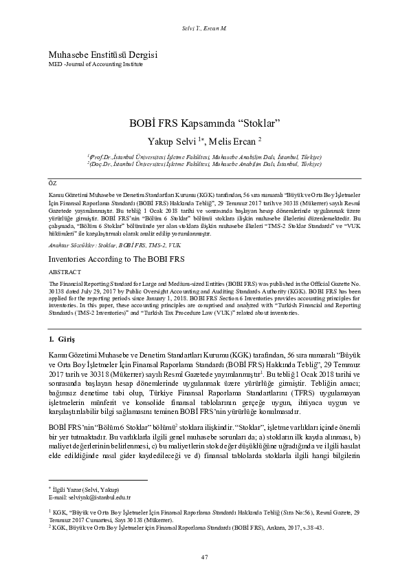 (PDF) BOBİ FRS Kapsamında “Stoklar”