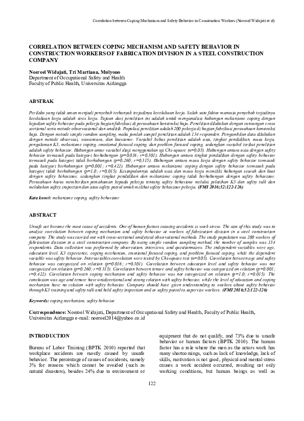 (PDF) Correlation Between Coping Mechanism and Safety Behavior in ...