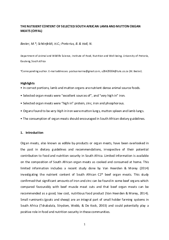 (PDF) The nutrient content of selected South African lamb and mutton ...