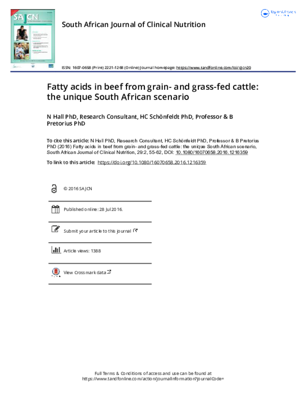 (PDF) Fatty acids in beef from grain- and grass-fed cattle: the unique ...