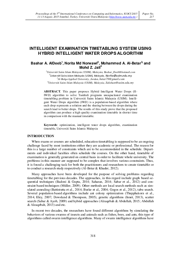 (PDF) Intelligent examination timetabling system using hybrid intelligent water drops algorithm