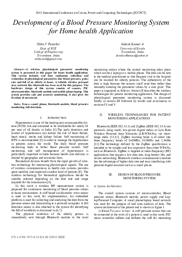 (PDF) Development of a blood pressure monitoring system for home health ...
