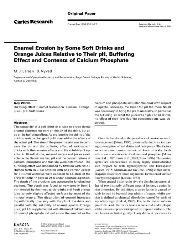 (PDF) Enamel Erosion by Some Soft Drinks and Orange Juices Relative to Their pH, Buffering ...