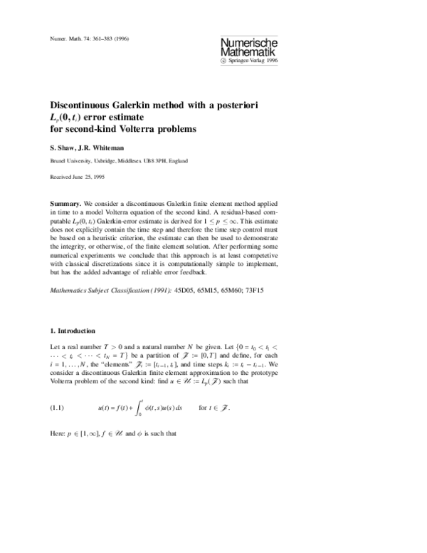 (PDF) Discontinuous Galerkin method with a posteriori $L_p(0,t_i)$ error estimate for second ...