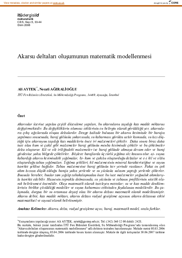 (PDF) Mathematical modeling for river delta formation