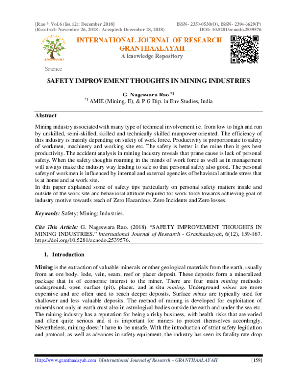 (PDF) Safety Improvement Thoughts in Mining Industries