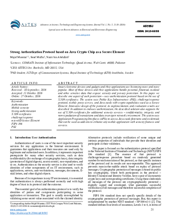 (PDF) Strong Authentication Protocol based on Java Crypto Chip as a Secure Element