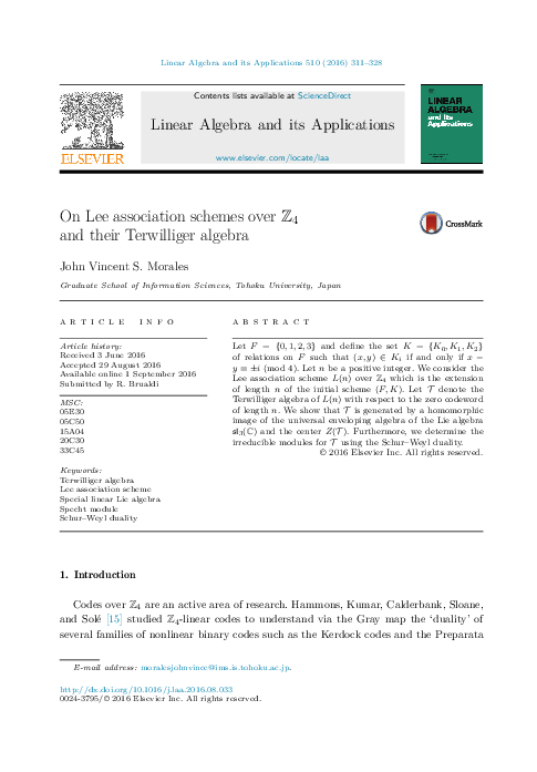 (PDF) On Lee association schemes overZ4and their Terwilliger algebra