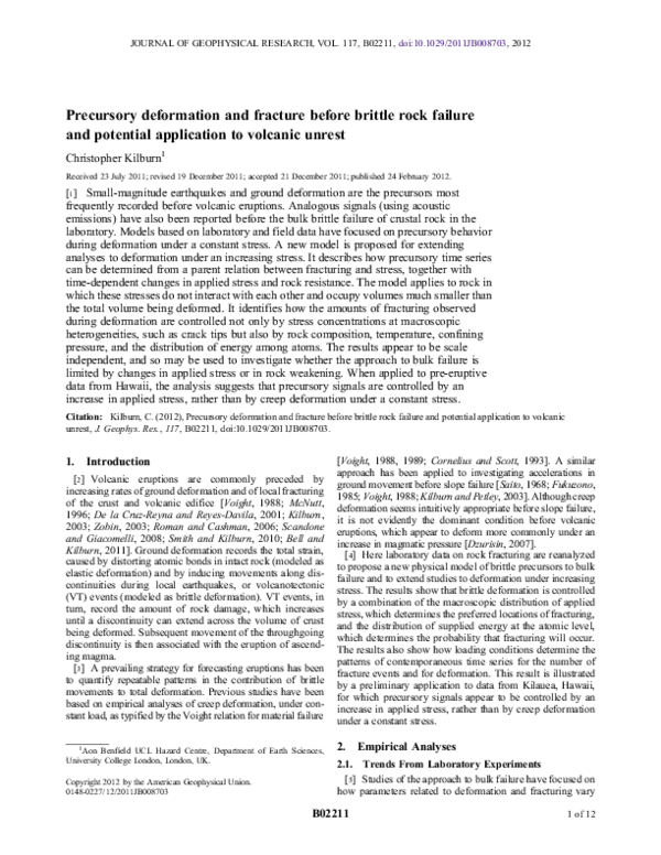(PDF) Precursory deformation and fracture before brittle rock failure and potential application ...