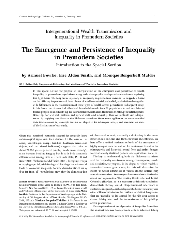 (PDF) The Emergence and Persistence of Inequality in Premodern Societies