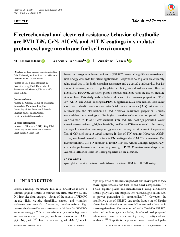 (PDF) Electrochemical and electrical resistance behavior of cathodic arc PVD TiN, CrN, AlCrN ...