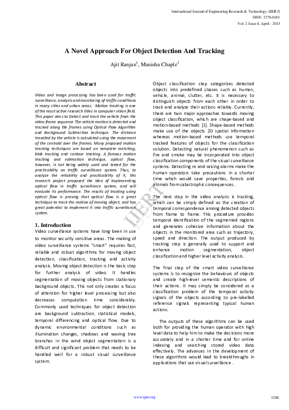 Pdf A Novel Approach For Object Detection And Tracking