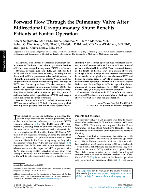 (PDF) Benefits of Pulmonary Forward Flow in Fontan