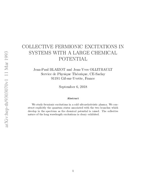 (PDF) Collective fermionic excitations in systems with a large chemical ...