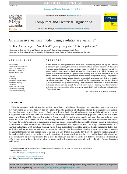 (PDF) An immersive learning model using evolutionary learning