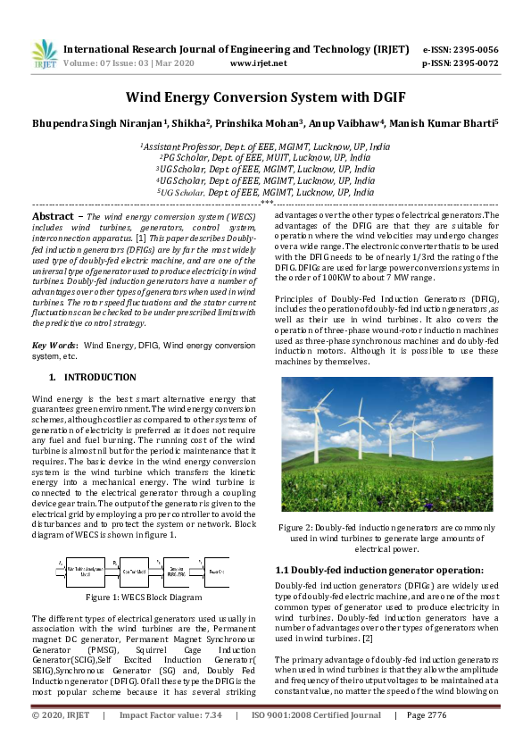 (PDF) Wind Energy Conversion System with DGIF