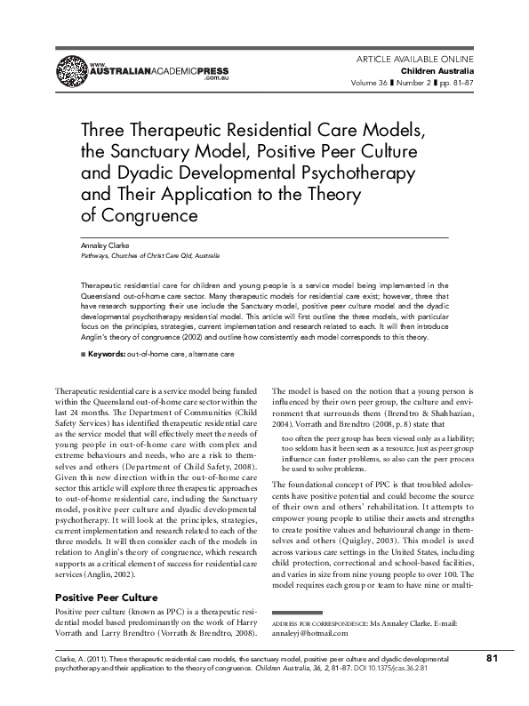 (PDF) Three Therapeutic Residential Care Models, the Sanctuary Model ...