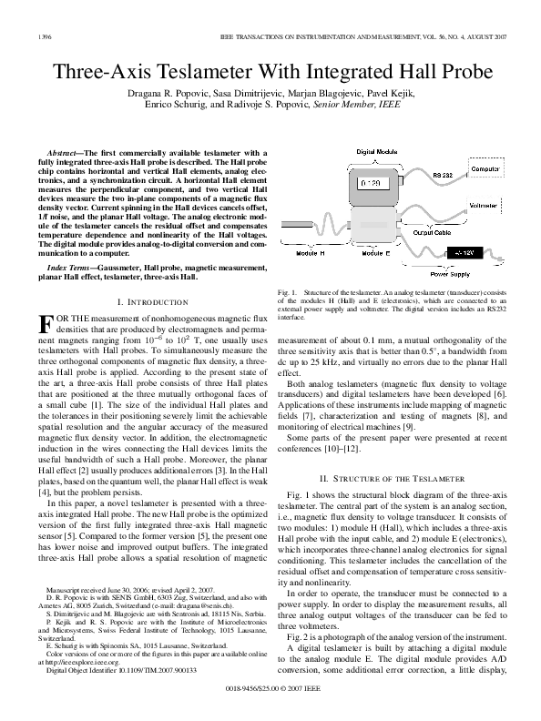 (PDF) Three-Axis Teslameter With Integrated Hall Probe