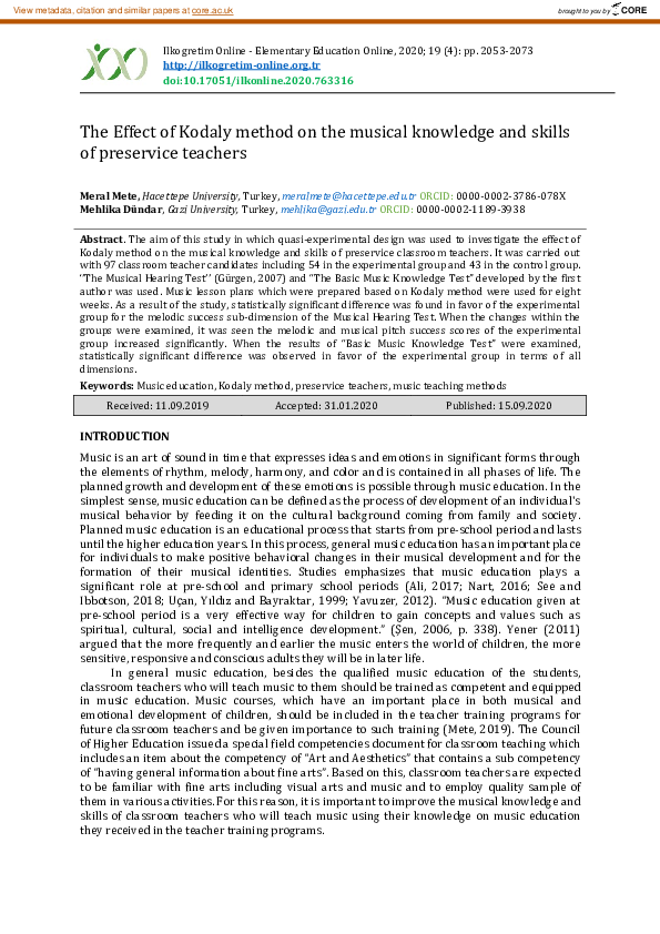 (PDF) The Effect of Kodaly method on the musical knowledge and skills ...