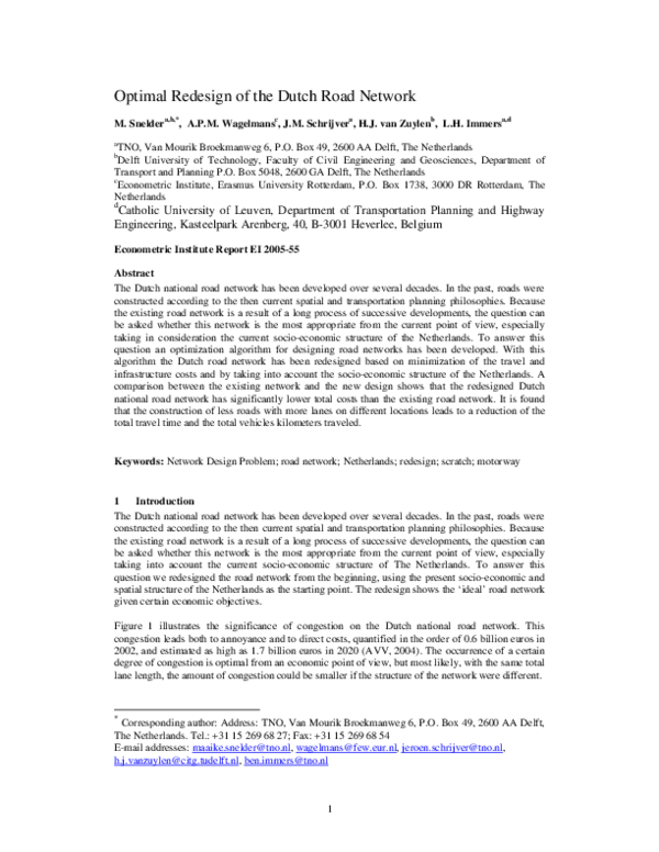 (PDF) Optimal Redesign of Dutch Road Network