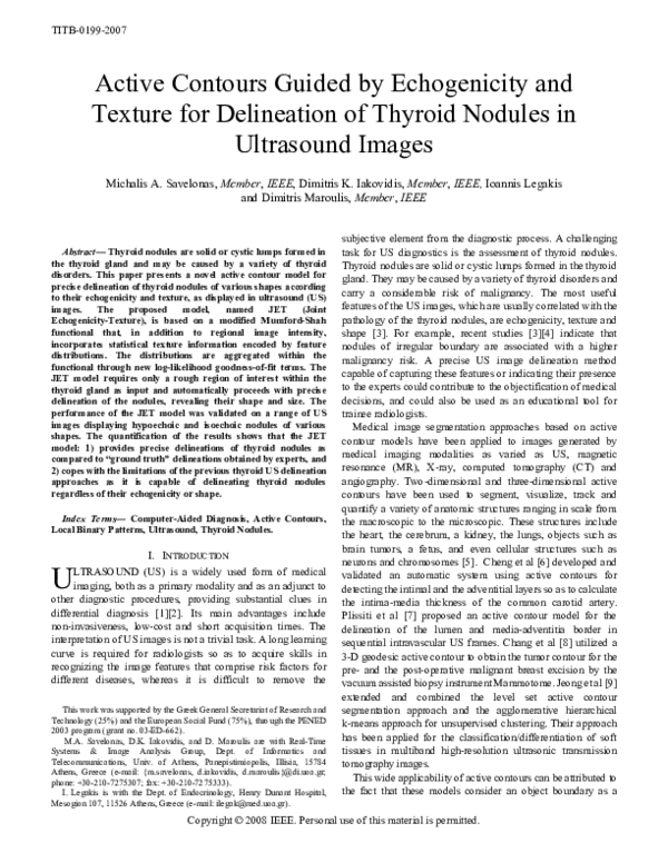(PDF) Active Contours Guided by Echogenicity and Texture for Delineation of Thyroid Nodules in ...
