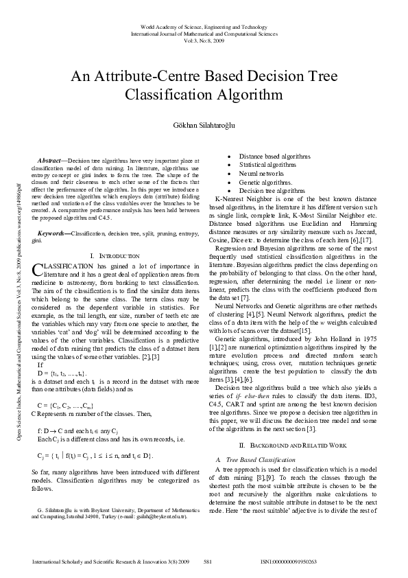 (PDF) An Attribute-Centre Based Decision Tree Classification Algorithm