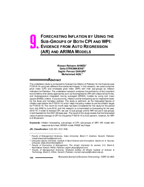 Pdf Forecasting Inflation By Using The Sub Groups Of Both Cpi And Wpi