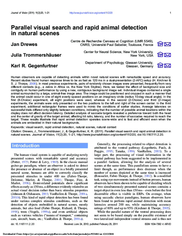 (PDF) Parallel visual search and rapid animal detection in natural scenes