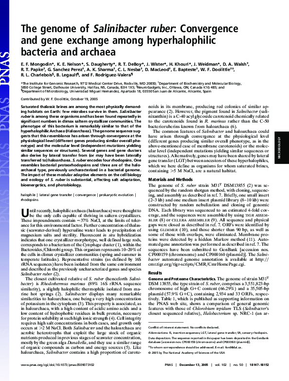 (PDF) The genome of Salinibacter ruber: Convergence and gene exchange ...