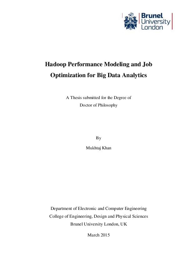 (PDF) Hadoop performance modeling and job optimization for big data analytics