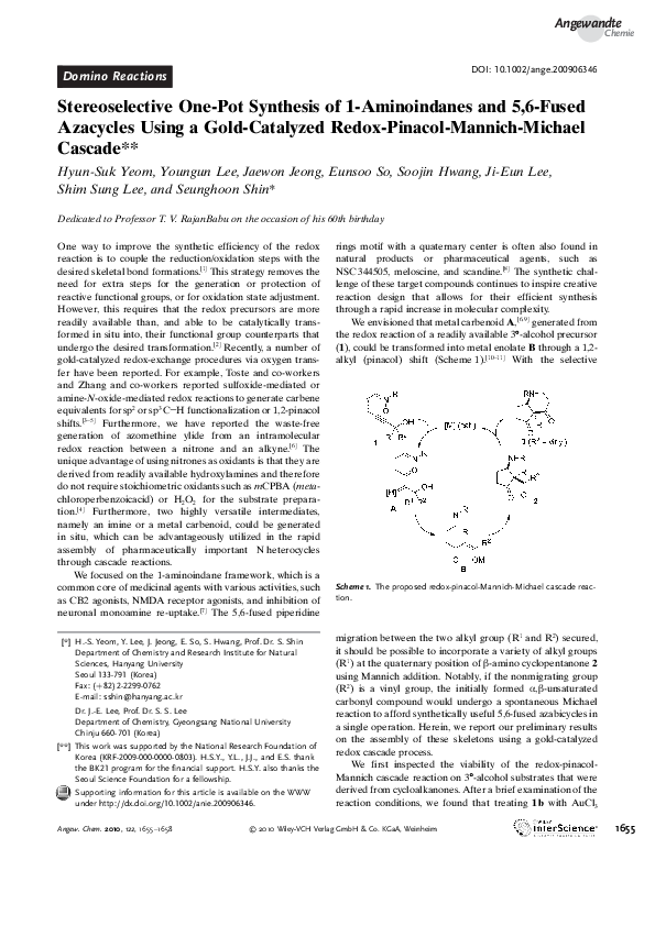 (PDF) Stereoselective One-Pot Synthesis of 1-Aminoindanes and 5,6-Fused ...