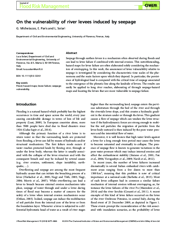 (PDF) On the vulnerability of river levees induced by seepage