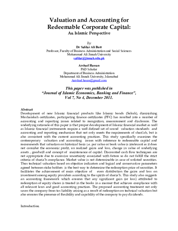 (DOC) Valuation and Accounting for Redeemable Corporate Capital: An ...