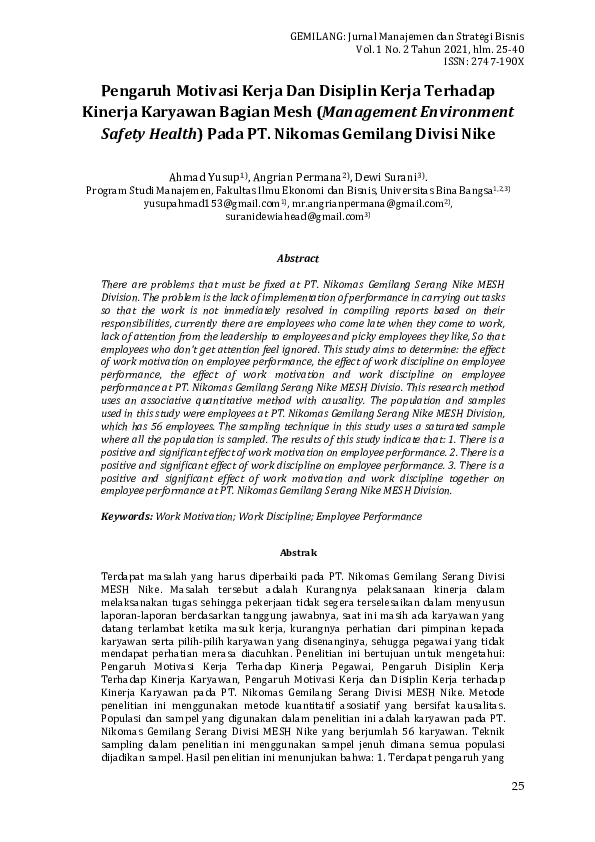 (PDF) Pengaruh Motivasi Kerja Dan Disiplin Kerja Terhadap Semangat ...