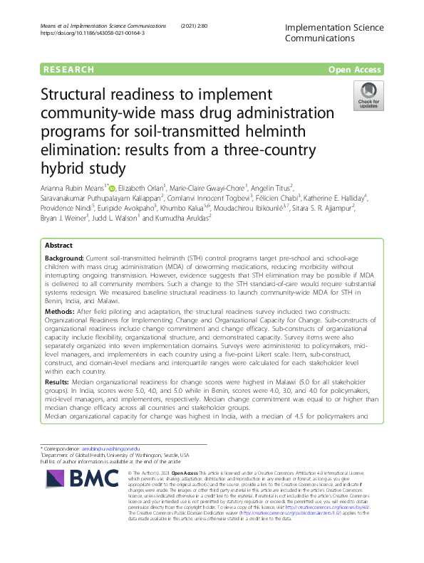 (PDF) Structural readiness to implement community-wide mass drug ...