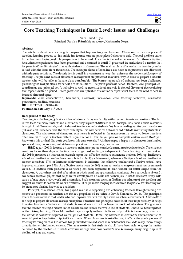 (PDF) Core Teaching Techniques in Basic Level: Issues and Challenges