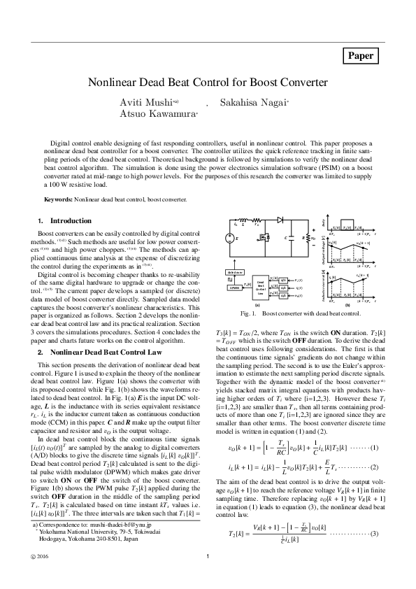 (PDF) Nonlinear Dead Beat Control for Boost Converter